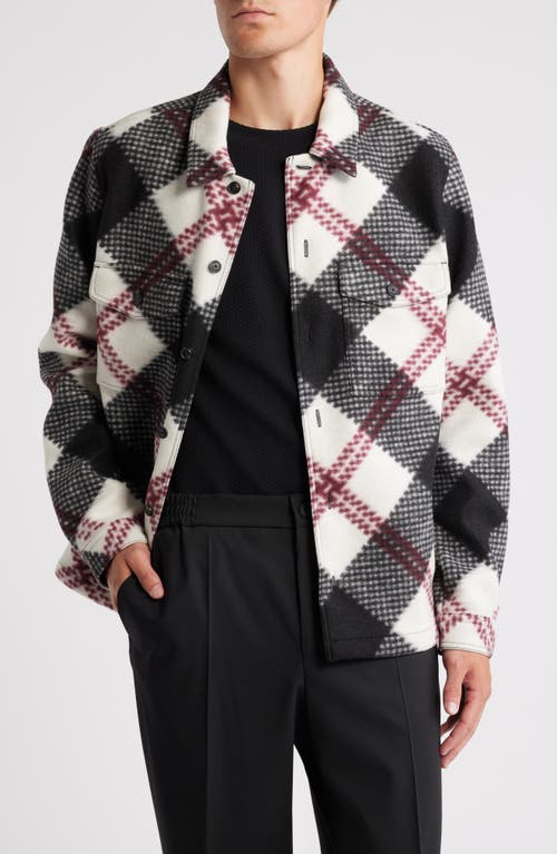 Hugo Boss Enalu Diamond Plaid Fleece Shirt Jacket - White/Black Plaid ...