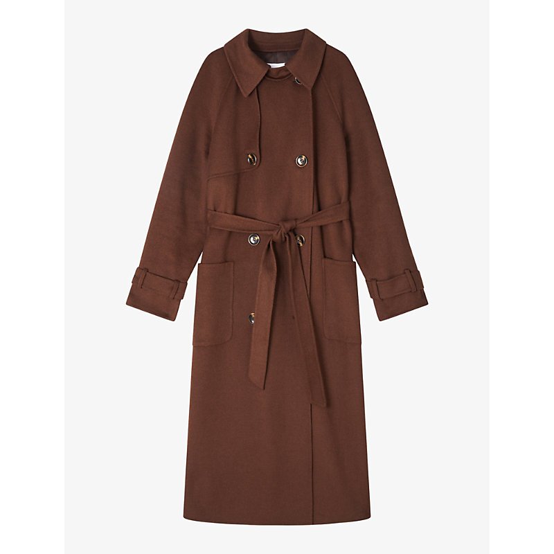 LK BENNETT Lawrence Double-breasted Wool-blend Trench Coat M - Bro ...