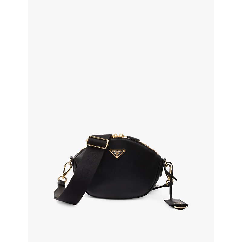 Prada Enamelled-logo Leather Mini Shoulder Bag 1 Size - Black ...