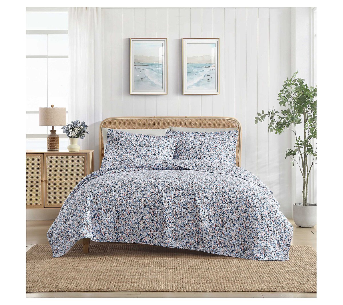 Laura Ashley Leona Flower Blue-Red Full/Queen Q Uilt Sham Set - One ...