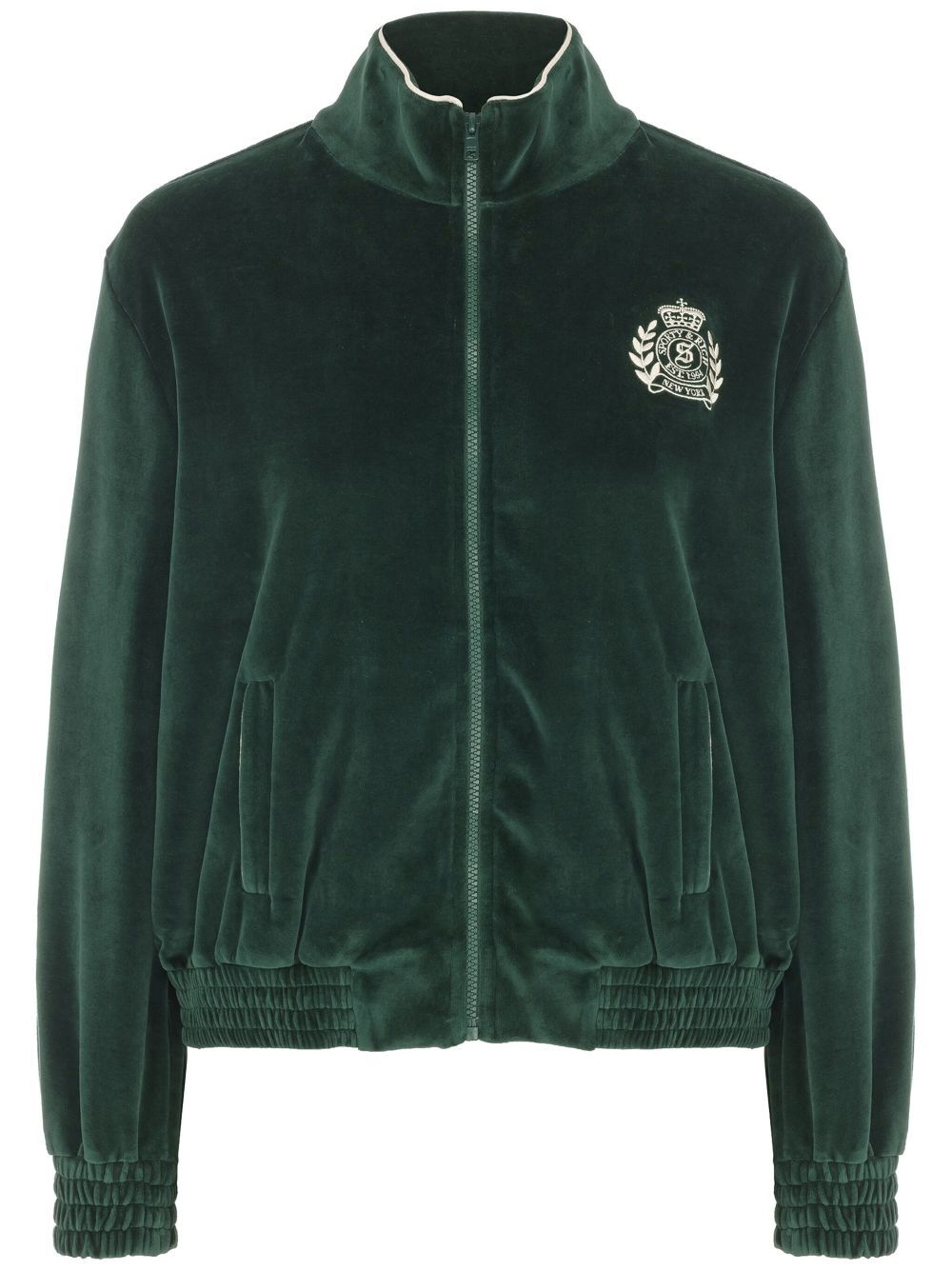 Sporty & Rich Crest Velour Track Jacket - Green | Editorialist