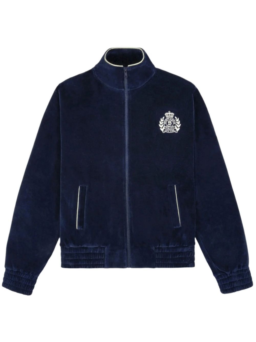 Sporty & Rich Velvet Bomber Jacket - Blue | Editorialist