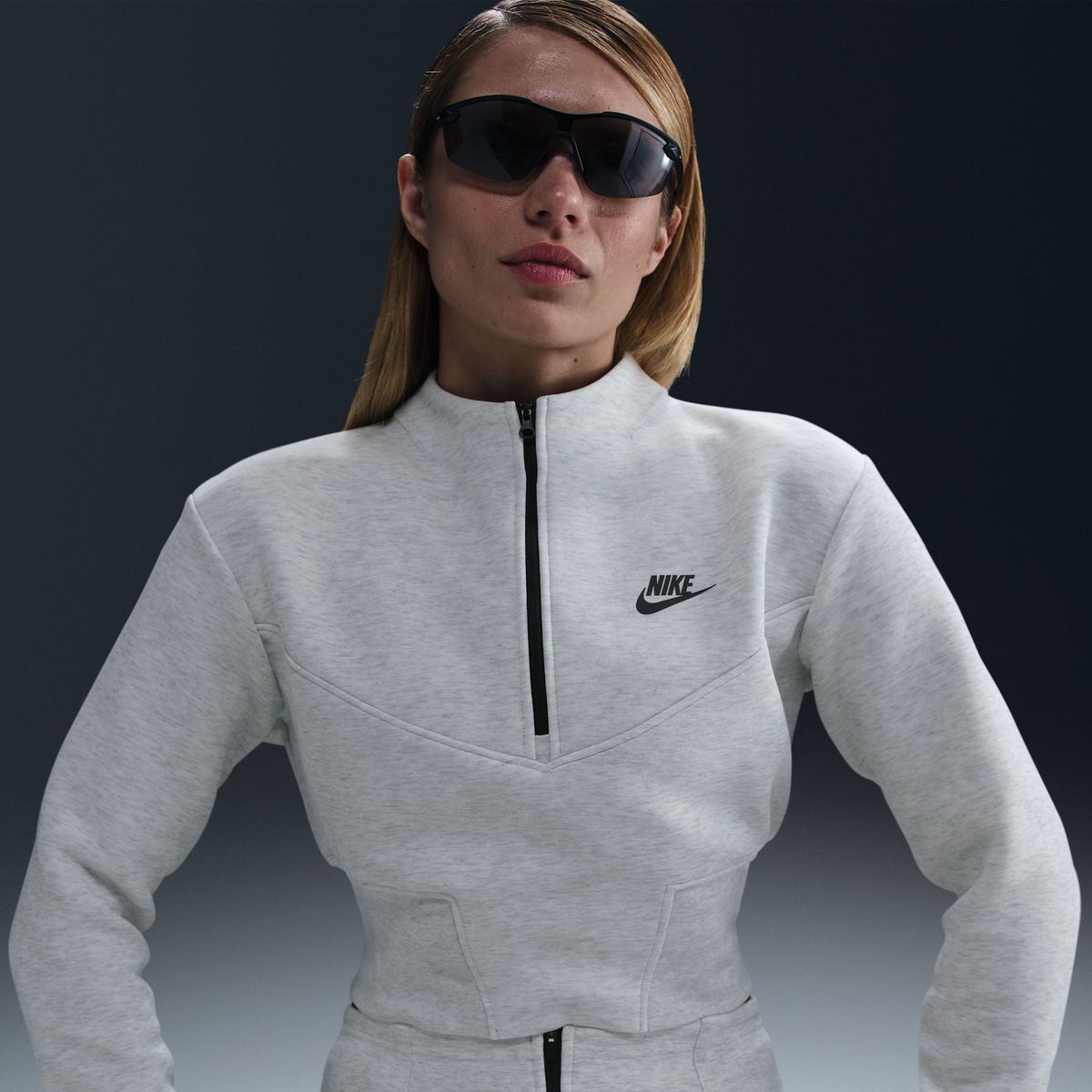Nike Sportswear Tech Fleece Cropped 1/2-Zip Top - Grey | Editorialist