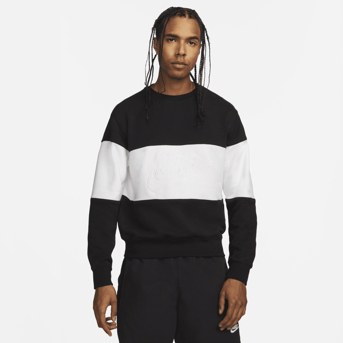Nike Club French Terry Color-Blocked Crew - Black | Editorialist