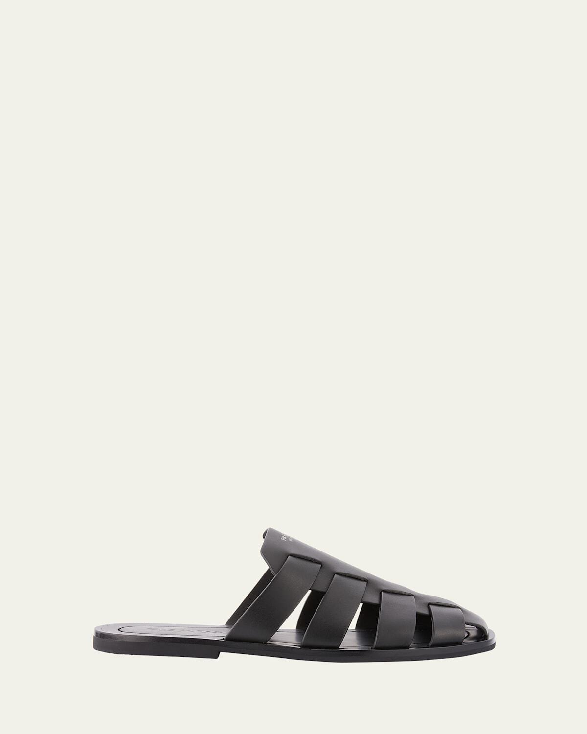 Prada Leather Fisherman Slide Sandals - Black | Editorialist