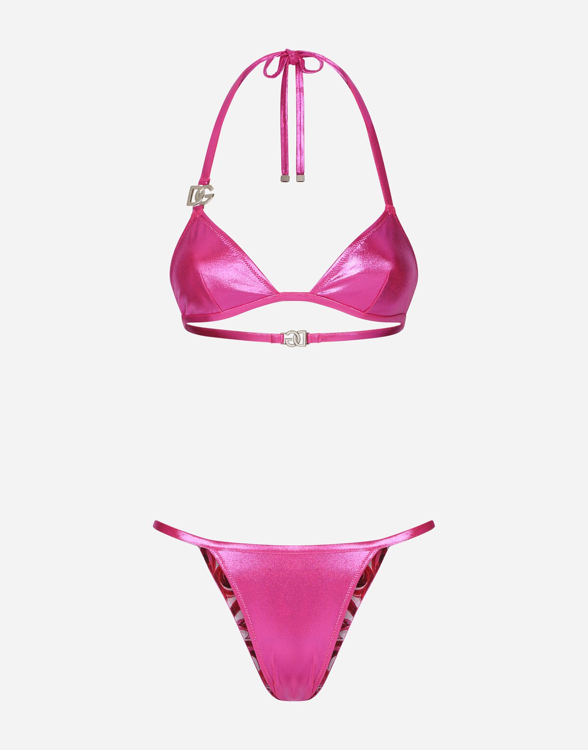 Dolce & Gabbana Laminated Triangle Bikini Top With Dg Logo - Pink ...