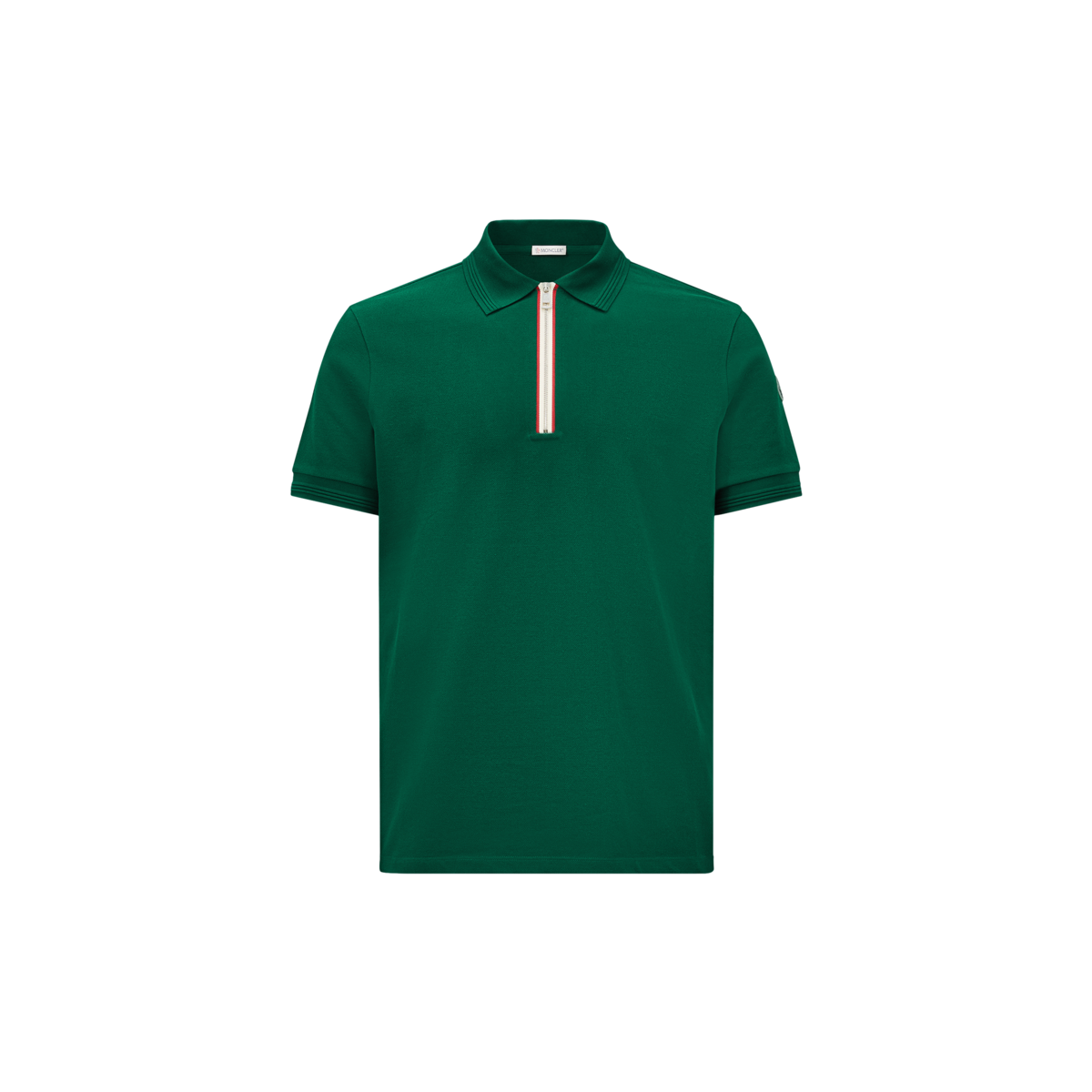 Moncler Tricolor Trim Cotton Piquet Polo Shirt - Green