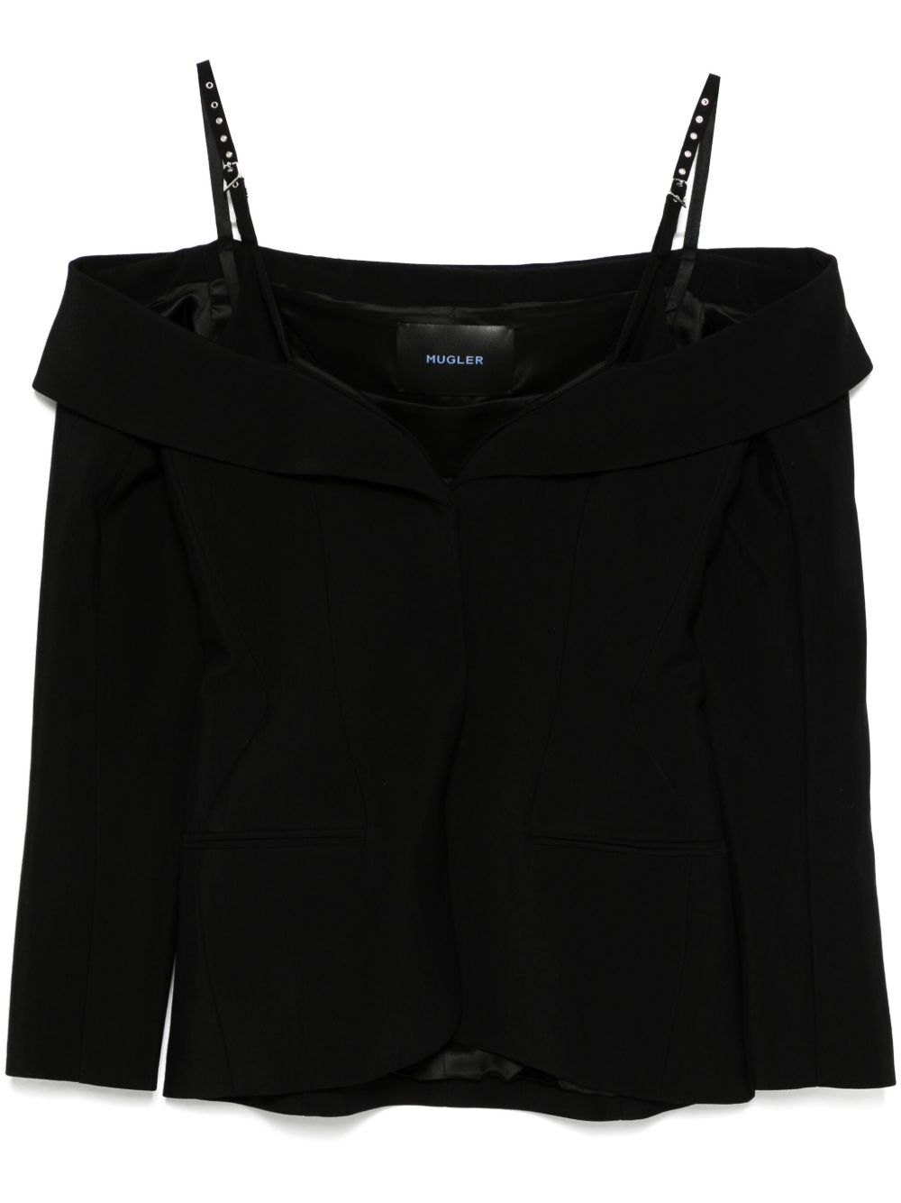 Mugler Sculptural Off-Shoulder Jacket - Black | Editorialist