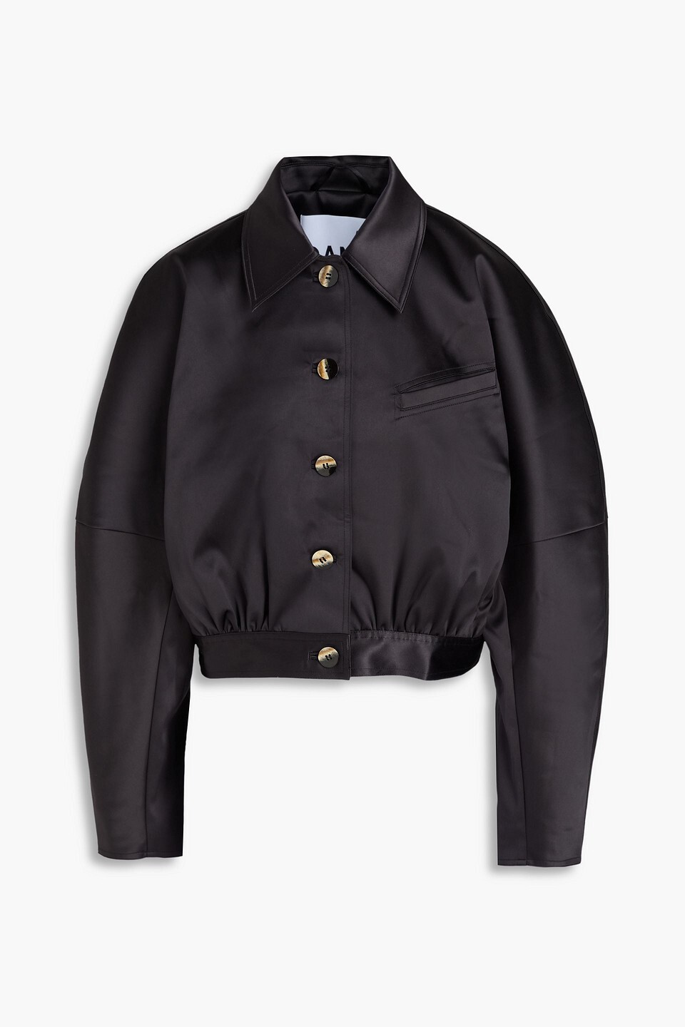 Ganni Cropped Satin Jacket In Black - 60% Off | Editorialist