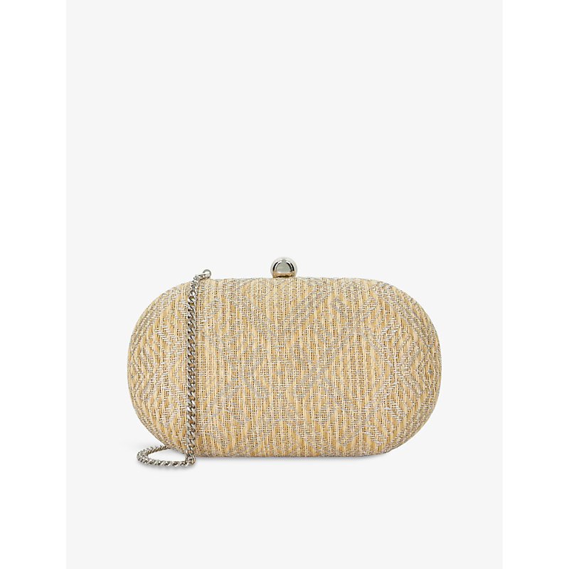 Dune Extra Oval Woven Raffia Clutch Bag 1 Size - Silver Metallic ...