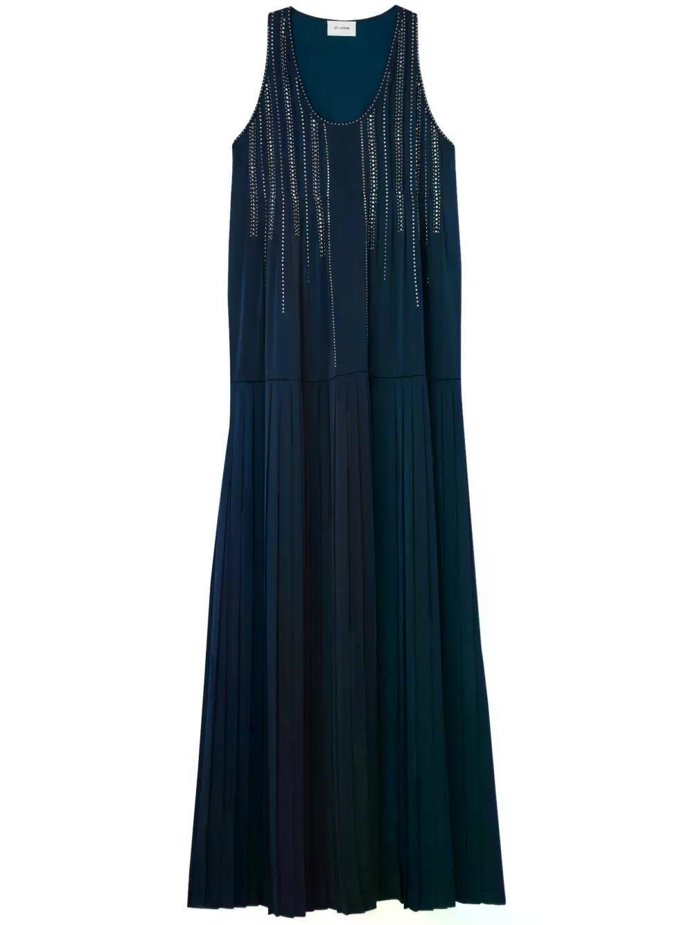 St. John Embellished Satin Gown - Blue | Editorialist