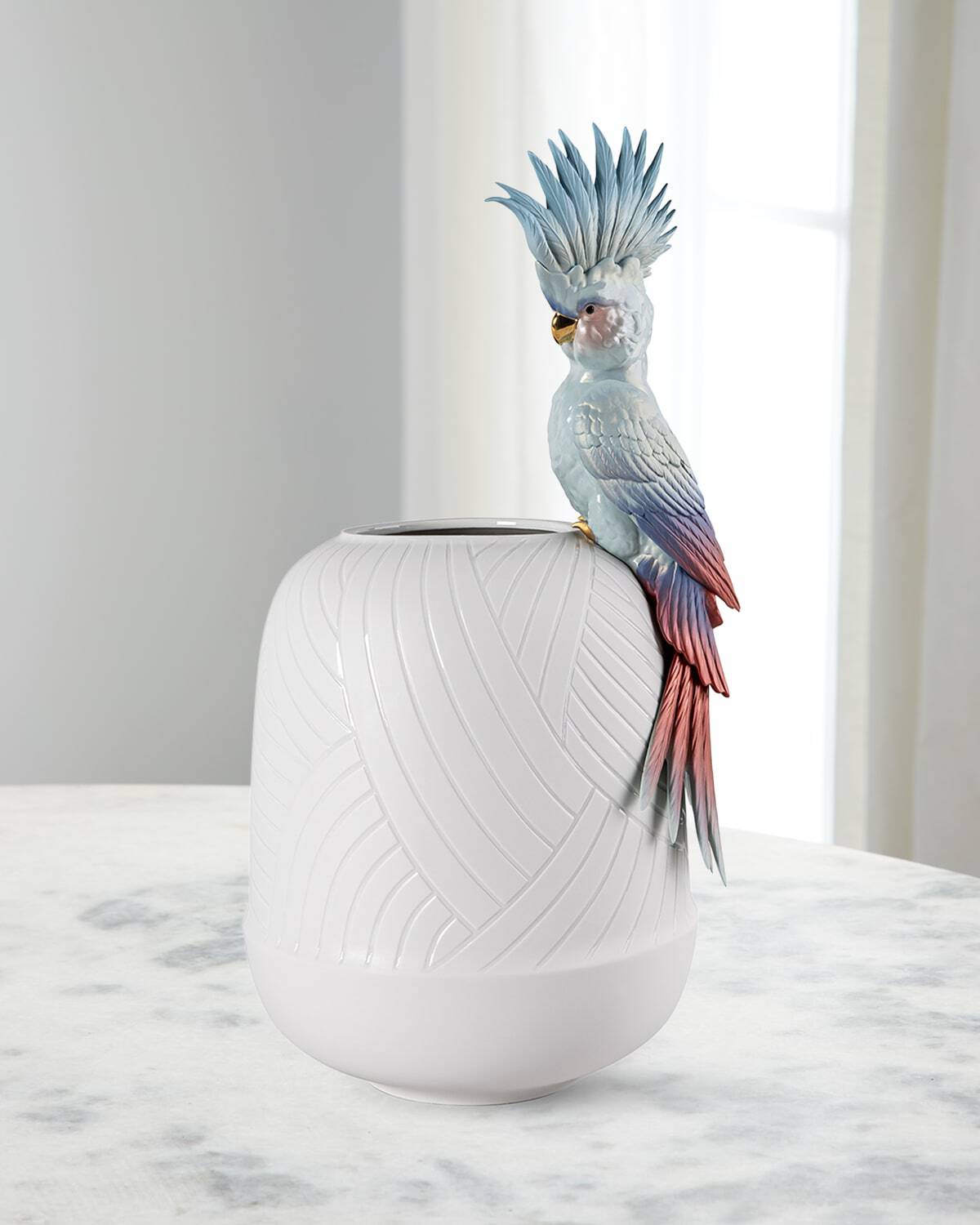 Lladro Cockatoo 20" Vase - Blue/White | Editorialist