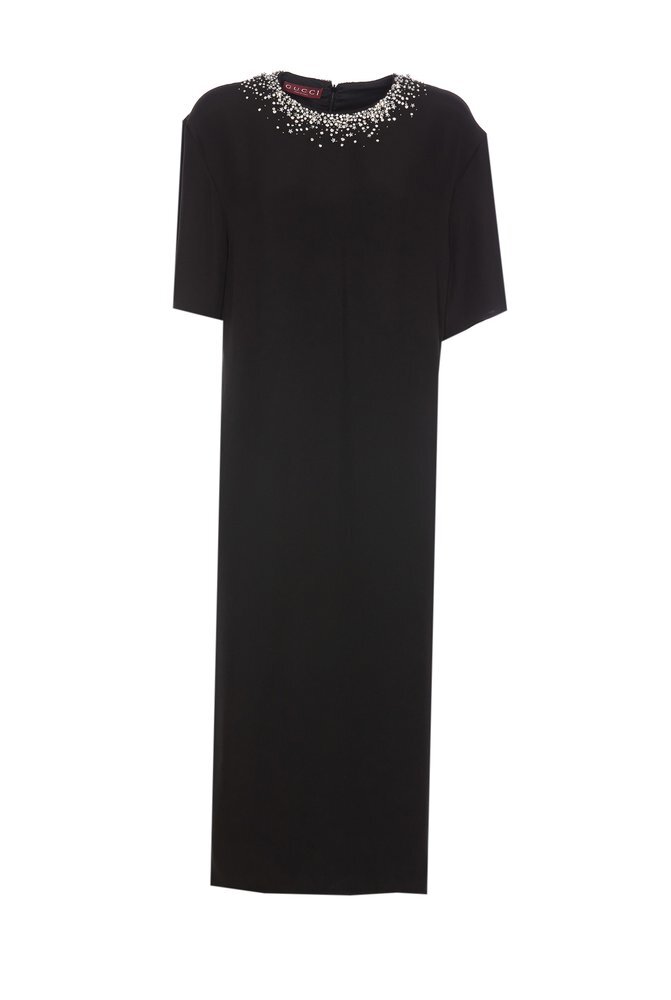 Gucci Black Ribbed Cross Front Sleeveless Knee-Length Dress