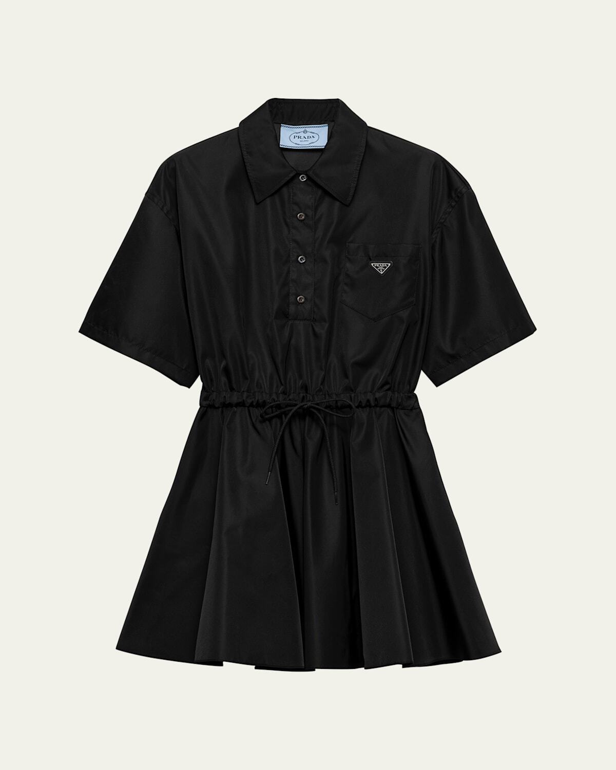 Prada Re-Nylon Drawstring Fit-Flare Mini Dress - F0002 Nero | Editorialist