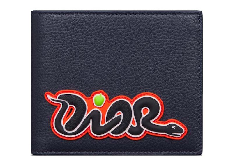Dior X Kaws Bifold Wallet - Navy Blue Grained Calfskin | Editorialist