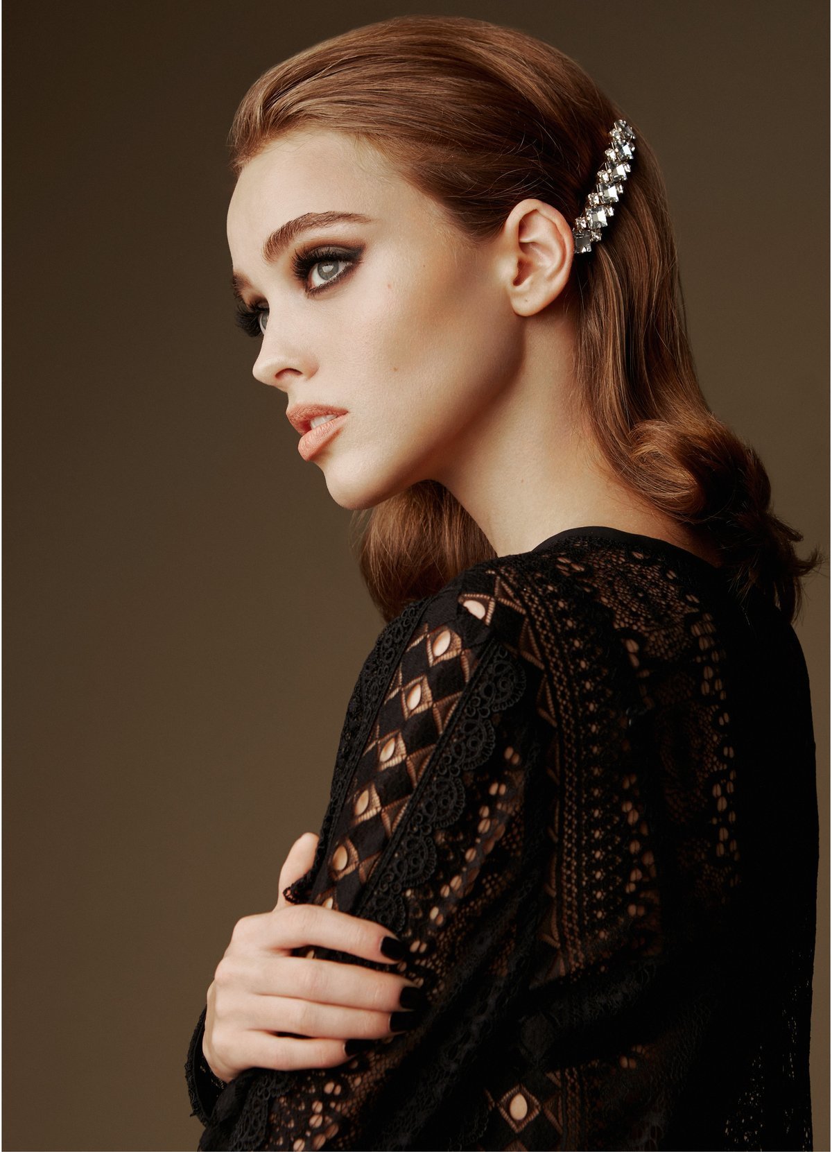 Olivia Palermo's Fashion Collection_Black Lace Top with Silver Jewel Hair Barette