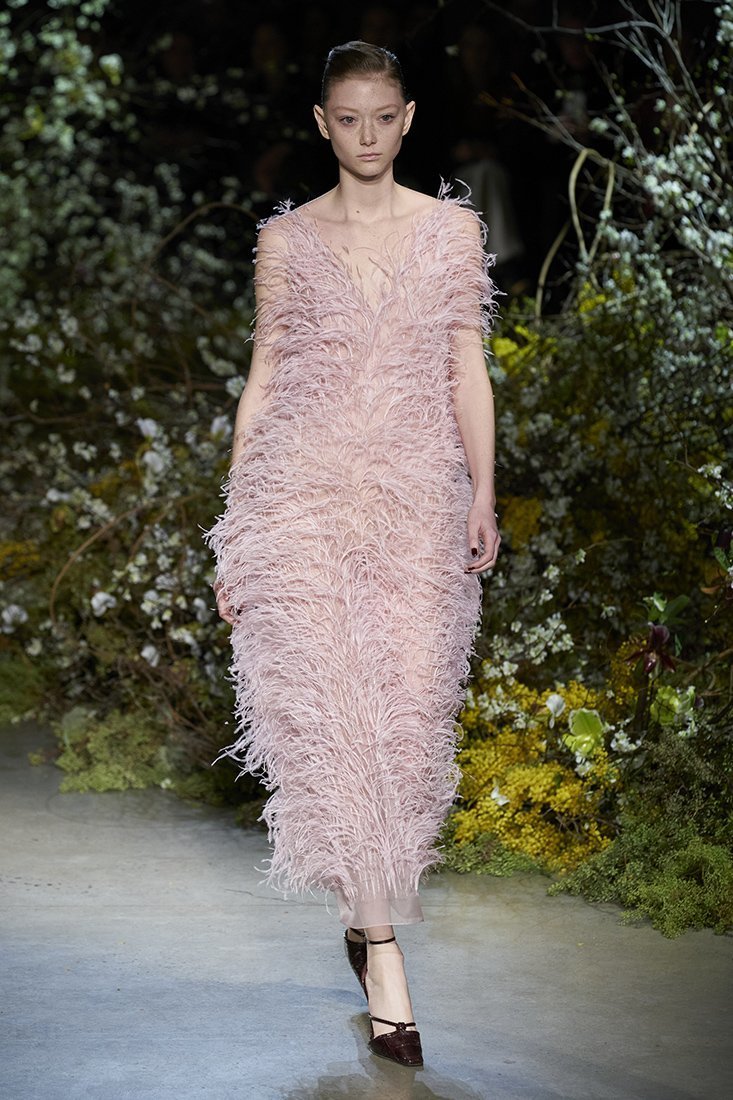 Jason Wu FW20 Feathered Gown Paired with Pumps
