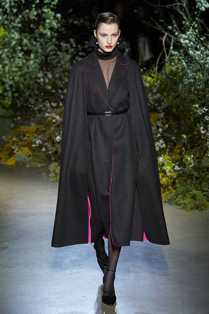 Jason Wu FW20 Black Coat Cape Pink Trim Lining