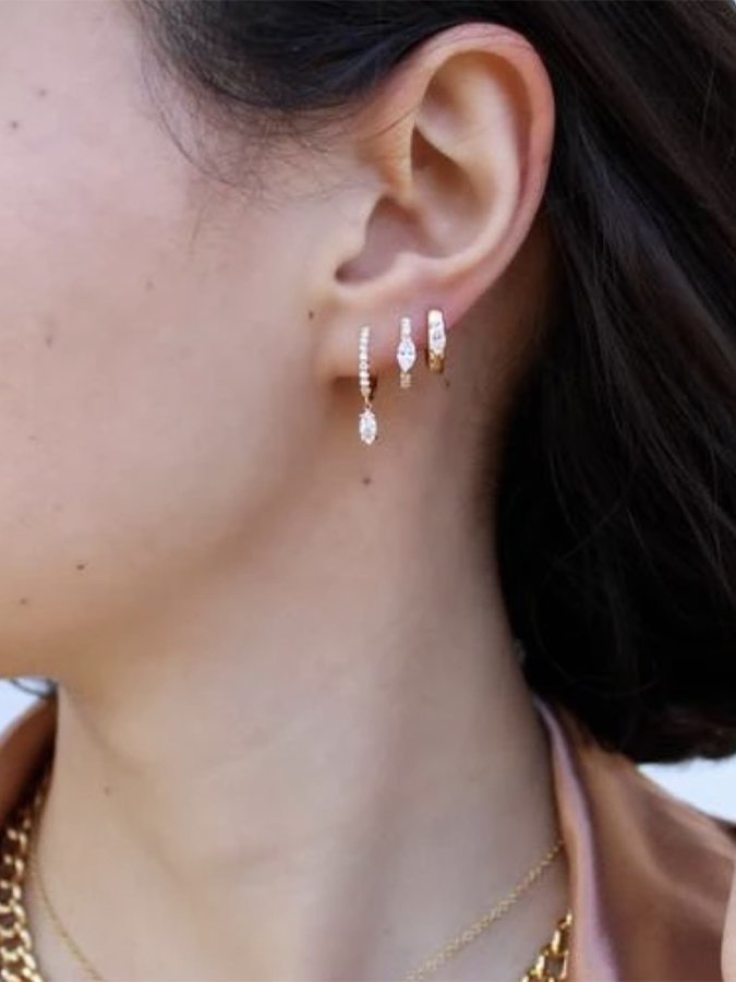 No Kid Hungry Jewelry Designers__0000_2c DIAMOND HUGGIES WITH MARQUIS DIAMOND DROP Anita Ko - Diamond Huggies with Marquis Diamond Drop