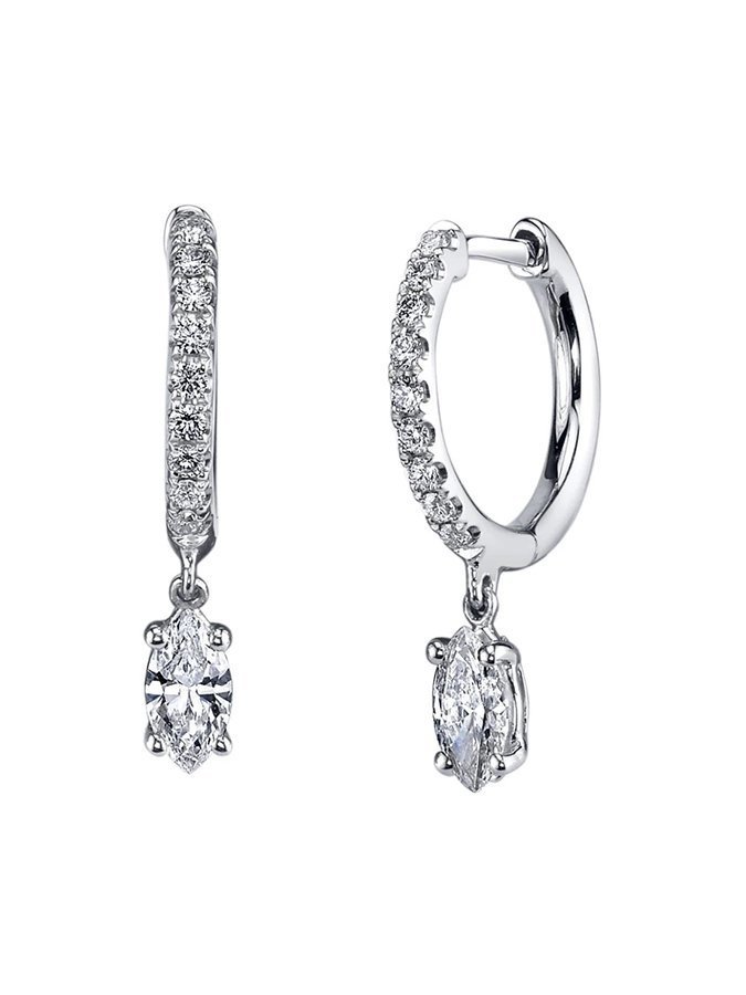 No Kid Hungry Jewelry Designers__0002_2a DIAMOND HUGGIES WITH MARQUIS DIAMOND DROP Anita Ko - Diamond Huggies with Marquis Diamond Drop