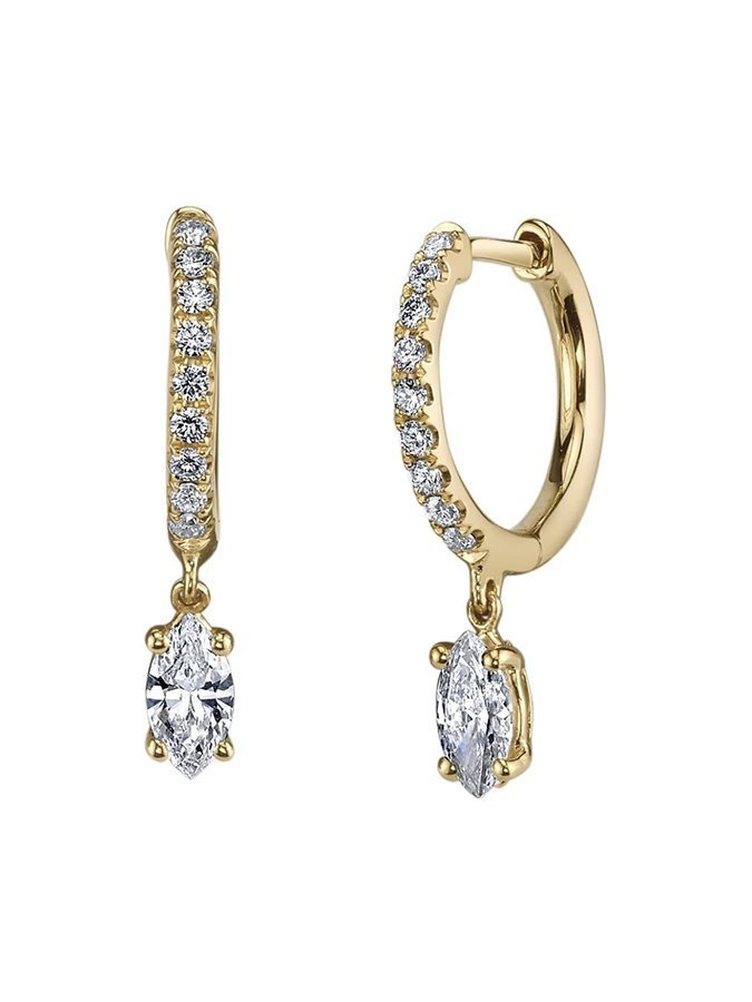 No Kid Hungry Jewelry Designers__0003_2 DIAMOND HUGGIES WITH MARQUIS DIAMOND DROP Anita Ko - Diamond Huggies with Marquis Diamond Drop