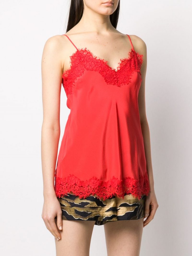 Red Lacetrimmed Satin Cami Top Editorialist