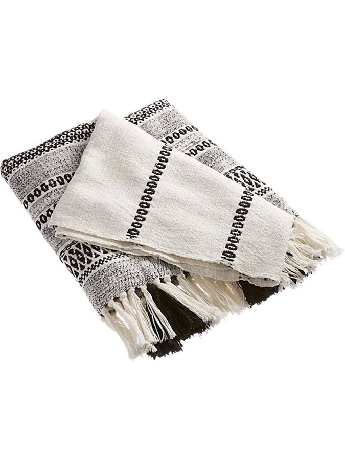 Room Decor_0005_23 JEMA BLACK AND WHITE THROW WITH TASSELS CB2 Exclusive CB2 - Jemma Black and White Throw Blanket