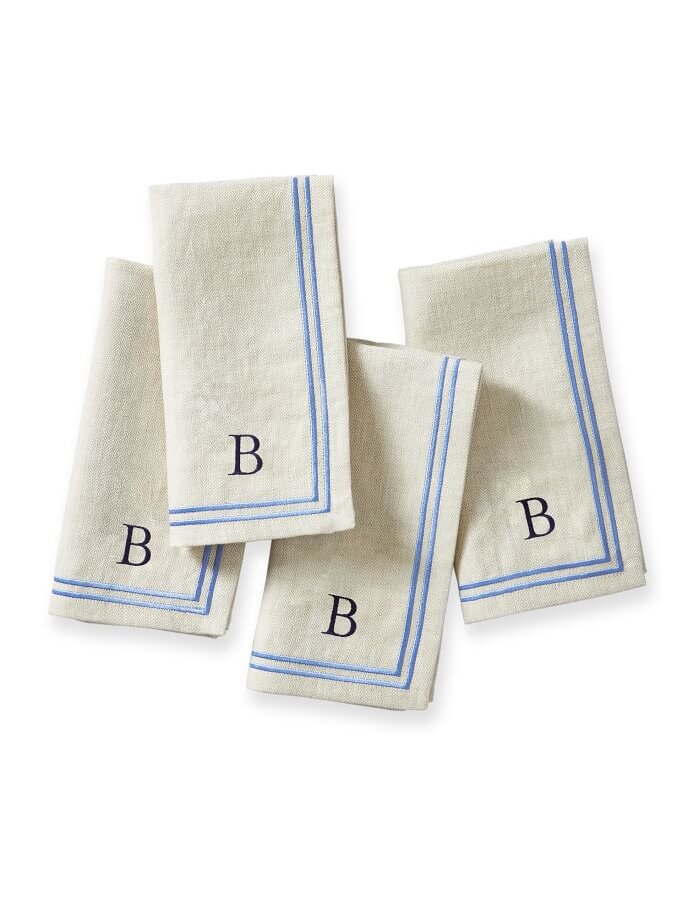 Mark & Graham  - Herringbone Border Linen Napkins, Set of 4