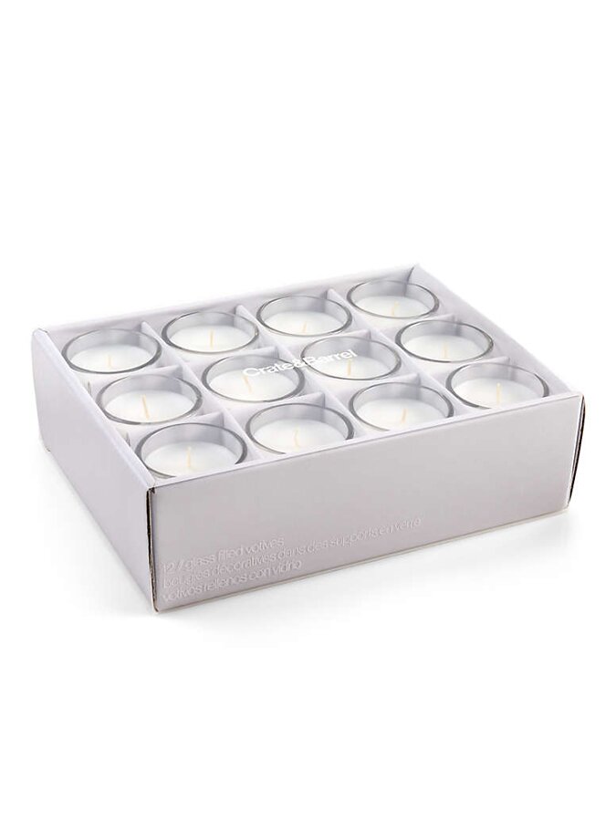 Crate & Barrel - White Glass Votive Candles, Set of 12