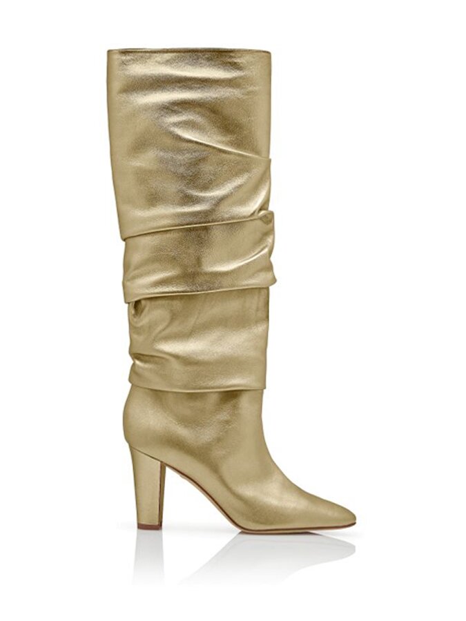 Manolo Blahnik - CALASSOHI Gold Calf Leather Knee High Slouchy Boots