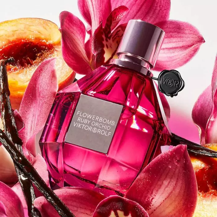 A pink bottle of Victor and Rolf perfume.