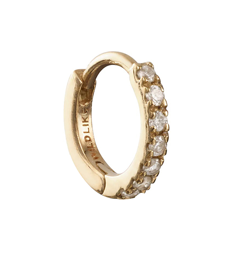 Wildlike-5MM Diamond Pavè Yellow Gold Single Hoop Earring