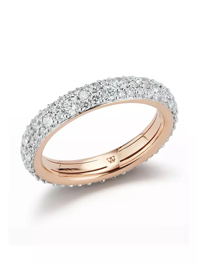 WALTERS FAITH - 18K Rose Gold 3.5mm Band Ring with White Diamonds