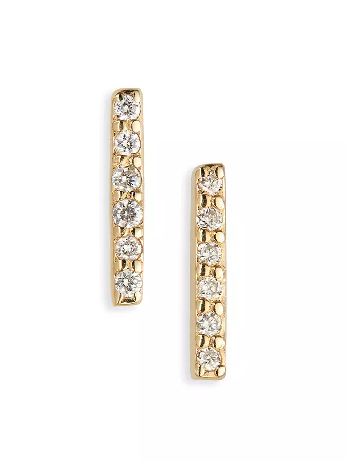 BYCHARI - Diamond Bar Stud Earrings