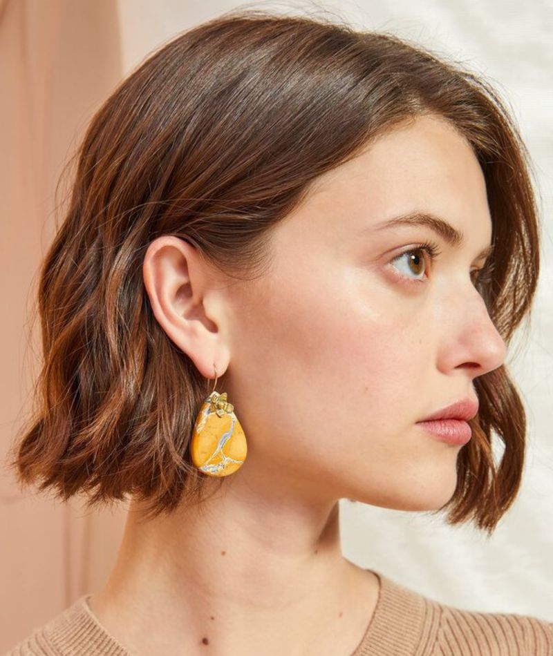 Ulla Johnson-Hammered Chain Organic Stone Earring