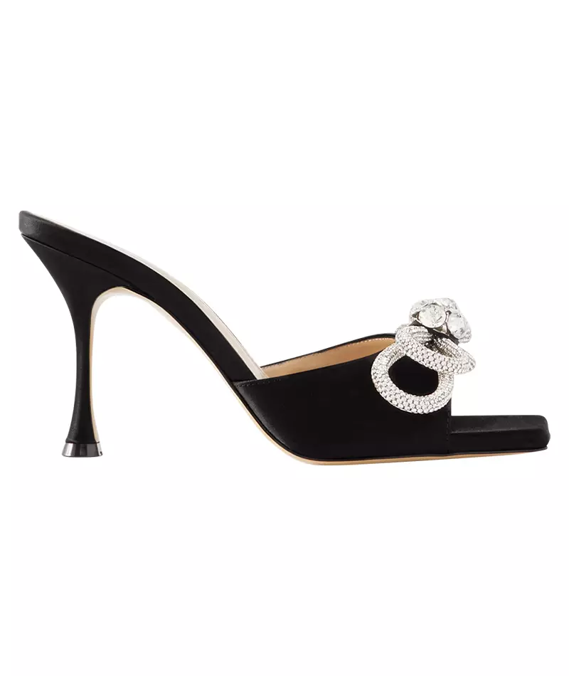 Mach & Mach - MACH & MACH Double Bow Crystal-Embellished Satin Mules