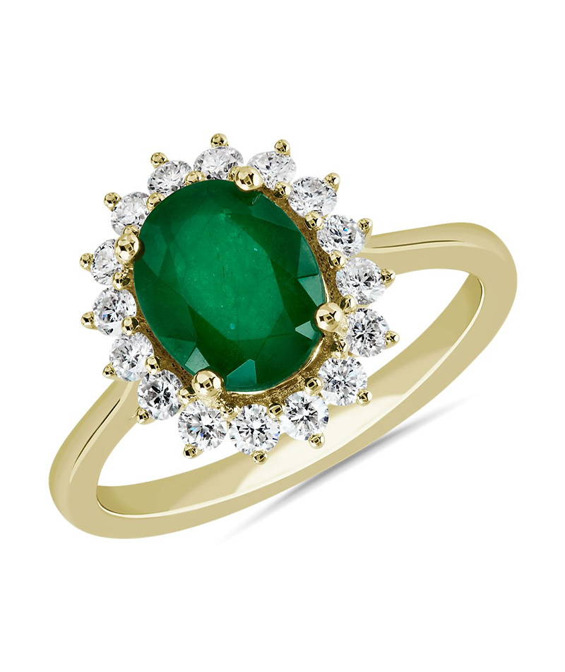 Blue Nile - Oval Emerald and Diamond Sunburst Halo Ring 14k