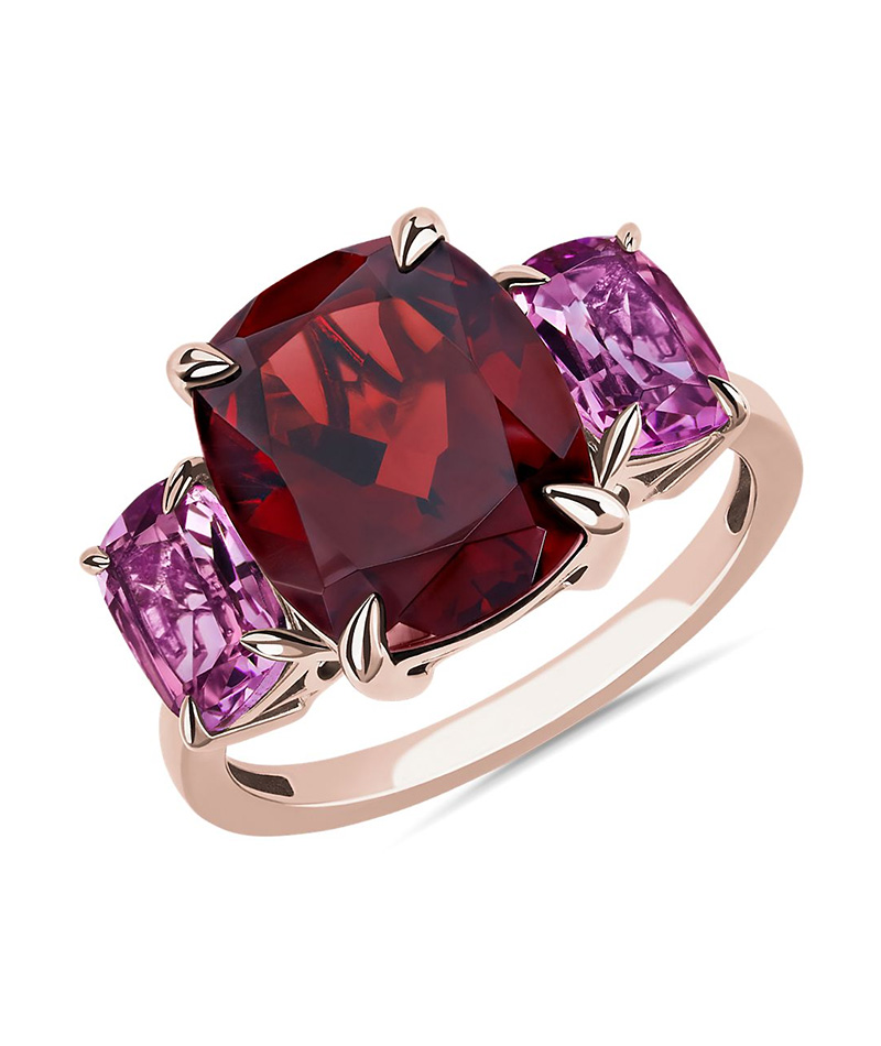 Blue Nile - 3-Stone Elongated Cushion Cut Garnet and Purple Rhodolite Ring