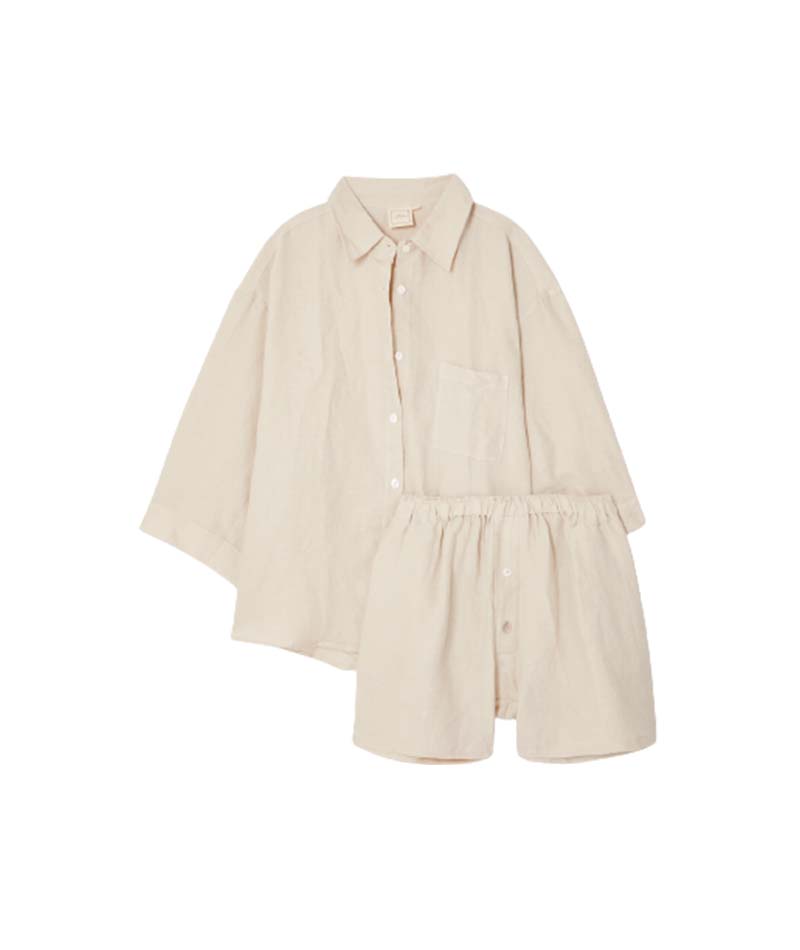 DEIJI STUDIOS-The 03 Washed-linen Shirt And Shorts Set
