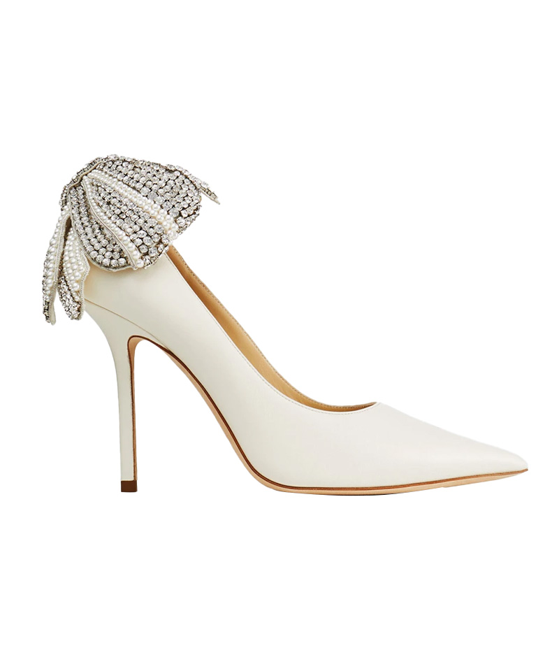 JIMMY CHOO-Love 100 Latte Nappa Pumps With Pearl And Crystal Bow