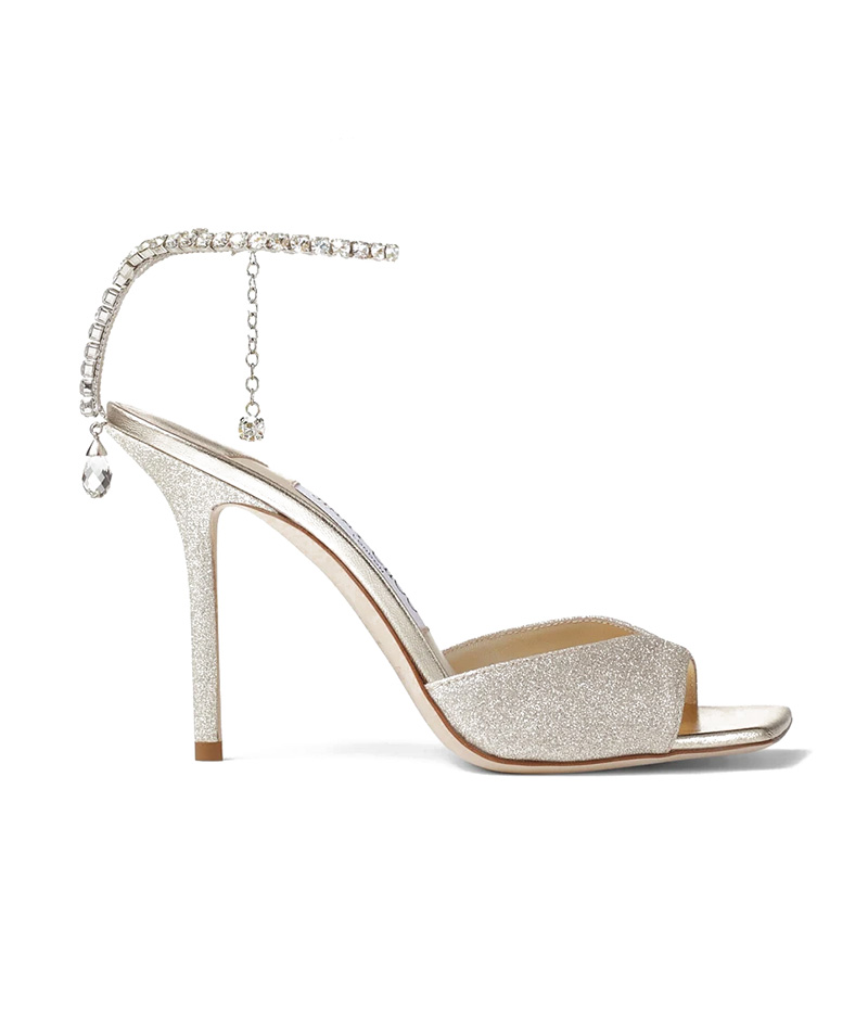 JIMMY CHOO-Jimmy Choo Saeda 100 Glitter Sandals With Crystal Embellishments