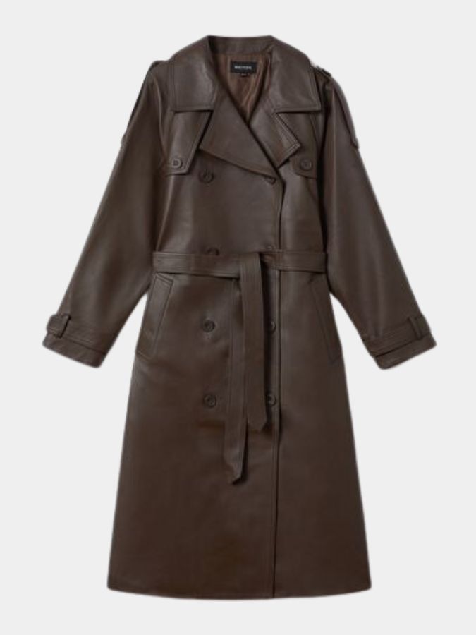  - Meotine Leather Mid Length Trench Coat