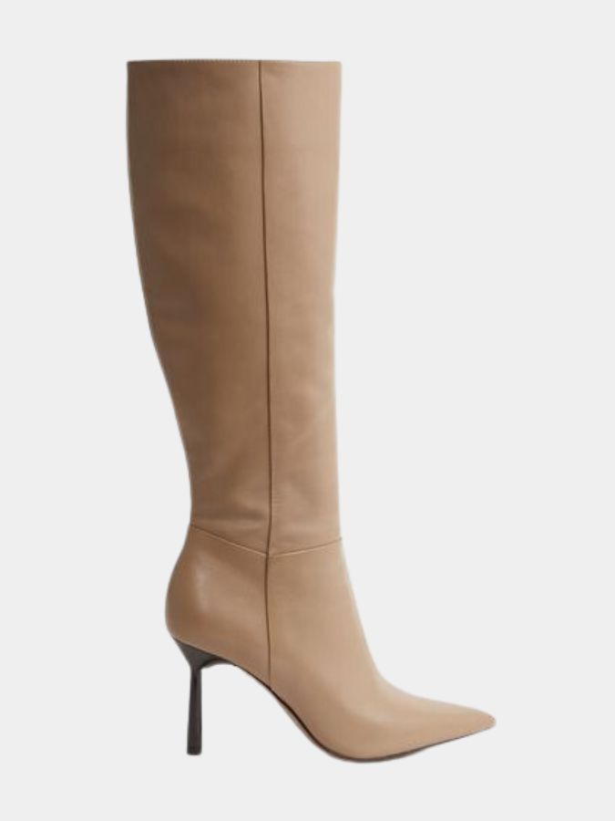  - Leather Knee High Heeled Boots