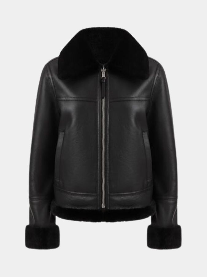  - Reversible Leather Shearling Zip Through Jacket