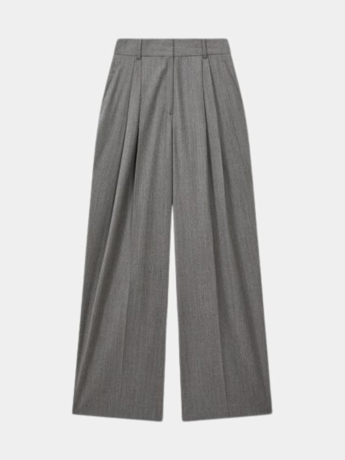  - Wool Blend Pinstripe Wide Leg Trousers