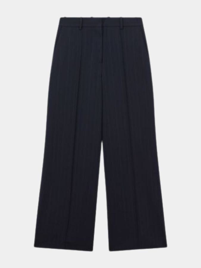  - Wool Blend Pinstripe Wide Leg Trousers