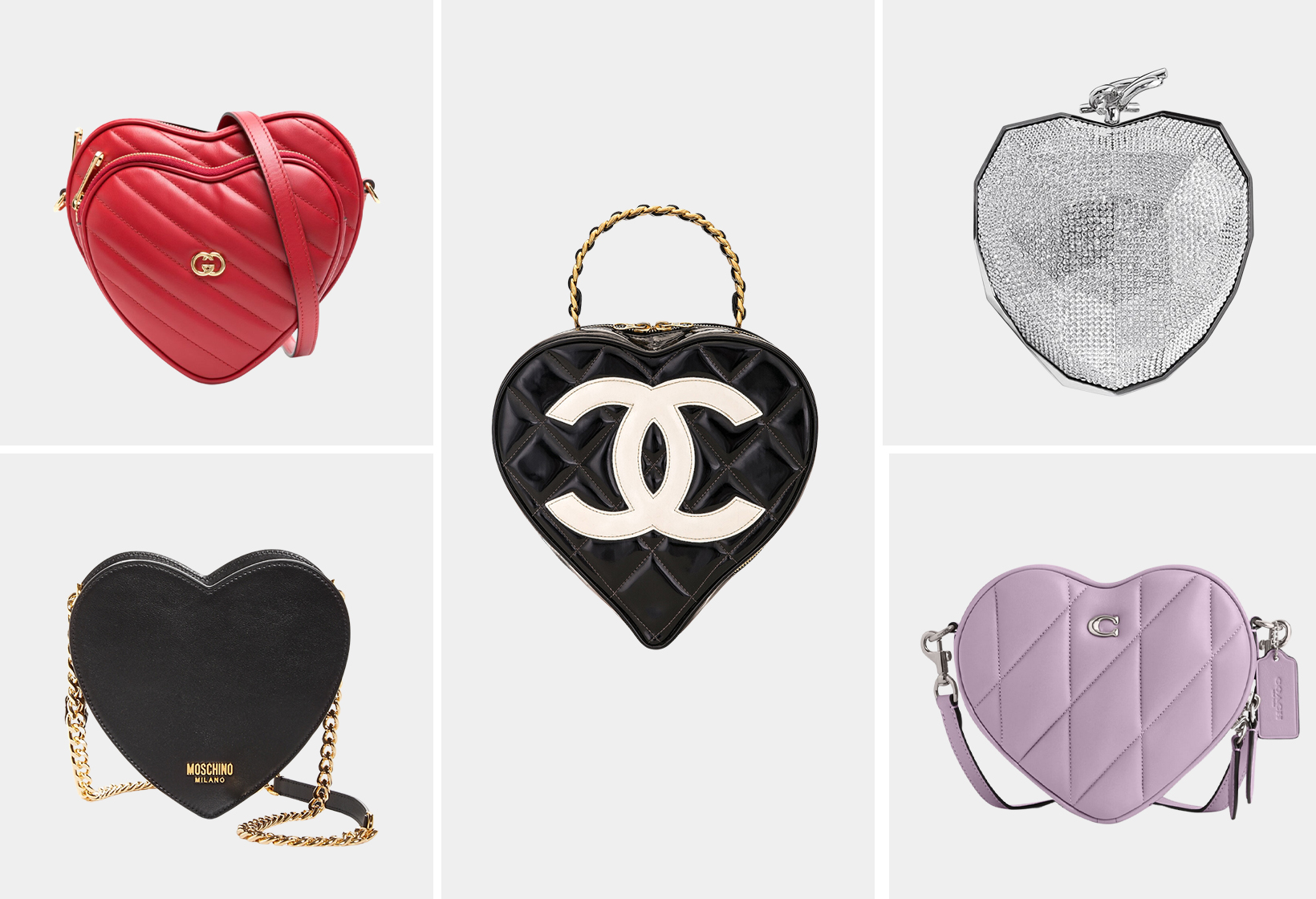 Gucci heart-shaped bag in vibrant red leather%2C featuring quilted details and a gold double G logo%2C perfect for stylish outings