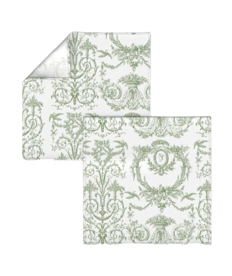 Spoonflower - Capetian Toile in Basil Green Dinner Napkins by lilyoake