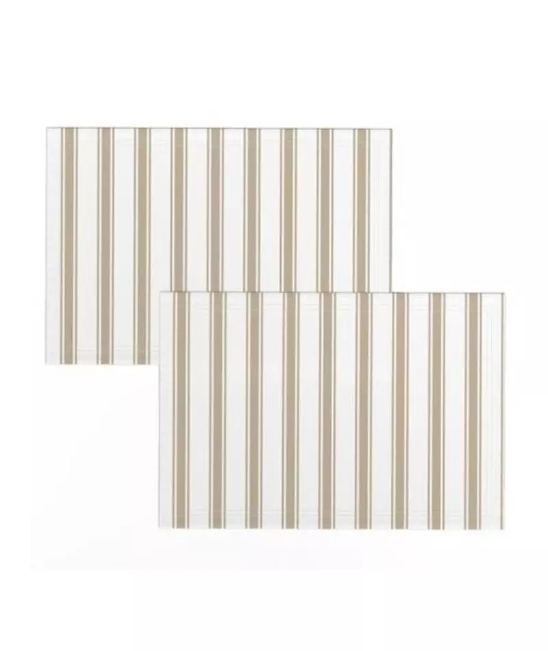Spoonflower - Tan Stripe Farmhouse Curtains Large Ticking Wide Placemats by eti`Enne