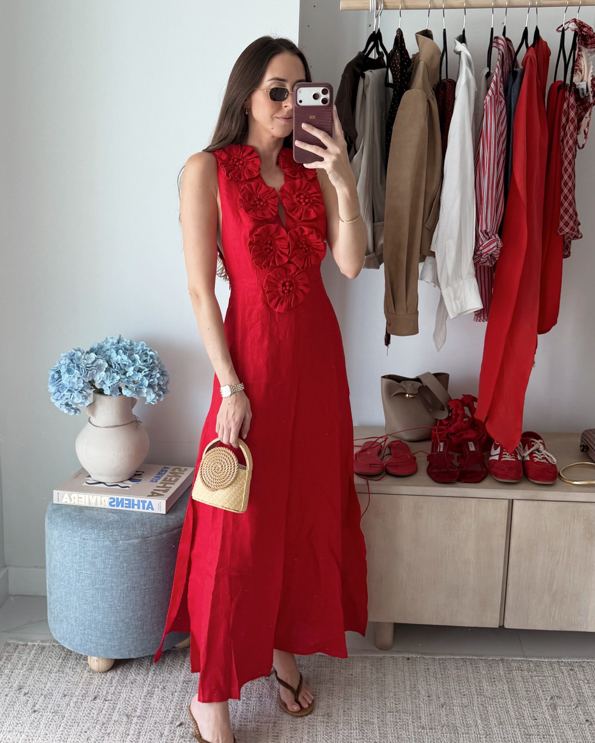 ruched maxi dress Ludivine Brown Ruched Maxi Dress with Beaded Straps, L / Brown